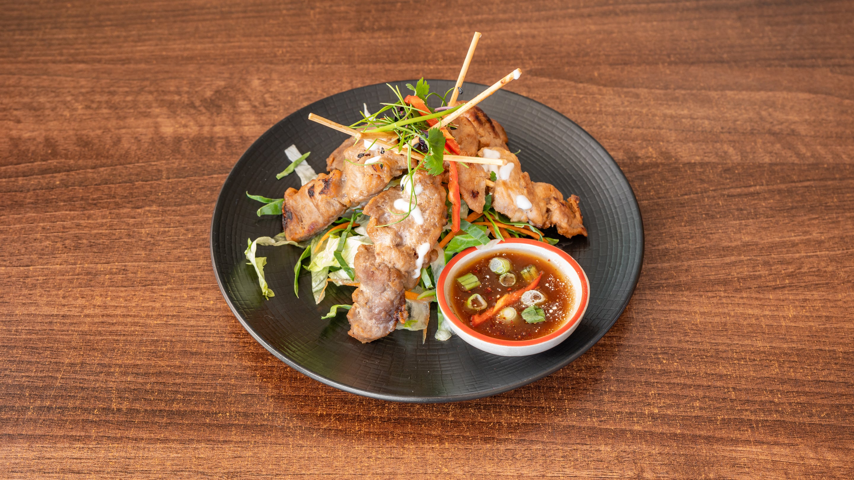 Moo Ping Pork Skewers + Sticky Rice + Drink | Thai Green Mango